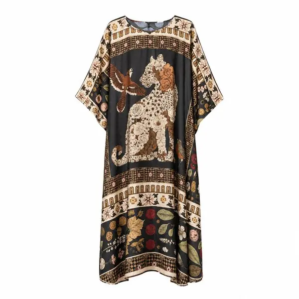 WENZI Hand-painted Double-sided Mulberry Silk Kaftan