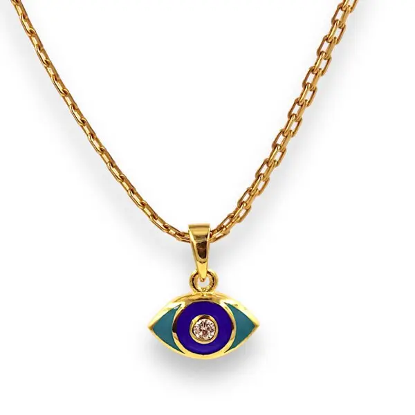 1610ISTANBUL Evil Eye Enamel Necklace With Swarovski Crystal - Gold