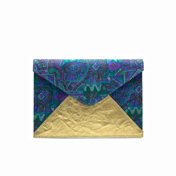 BELLA MEWS Upcycled Silk & Washable Paper Envelope Clutch With Chain