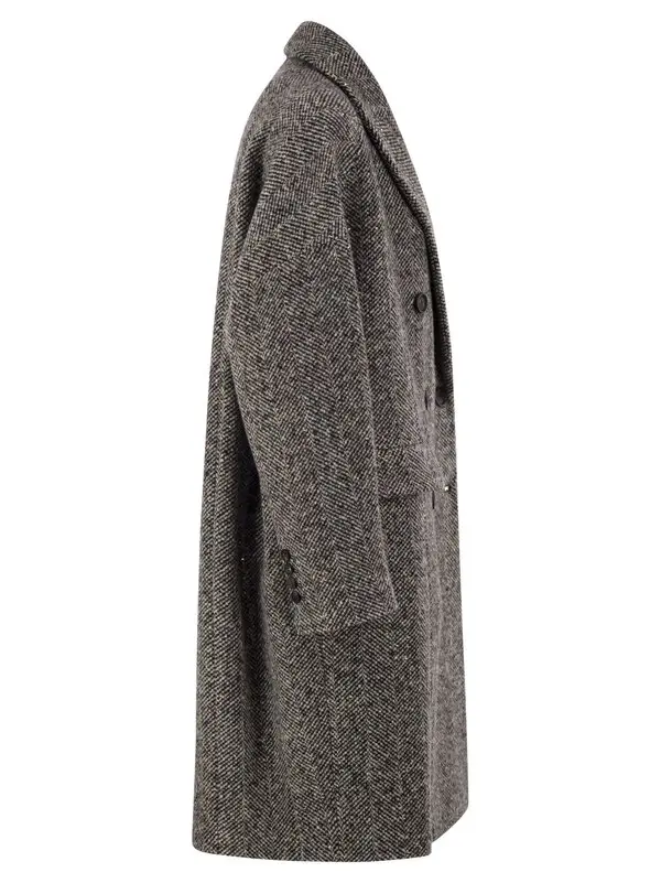 Brunello Cucinelli Double-breasted Sequined Herringbone Wool Coat