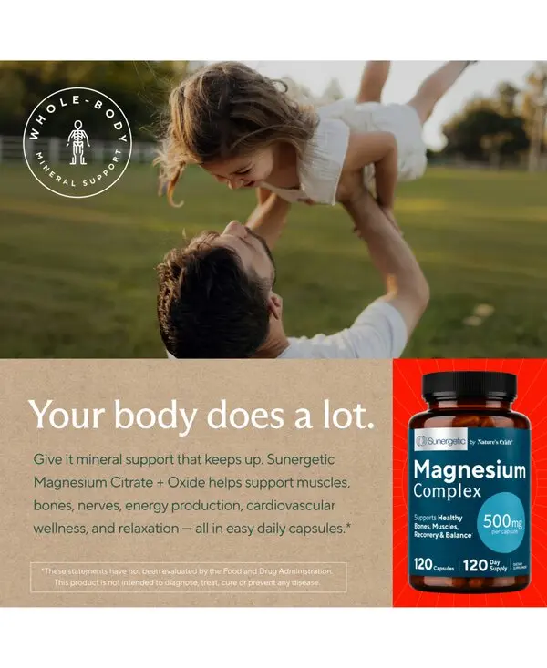 SUNERGETIC Magnesium Citrate And Oxide 500mg Capsules For Bone