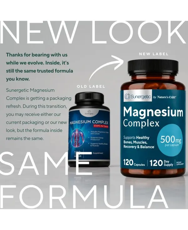 SUNERGETIC Magnesium Citrate And Oxide 500mg Capsules For Bone