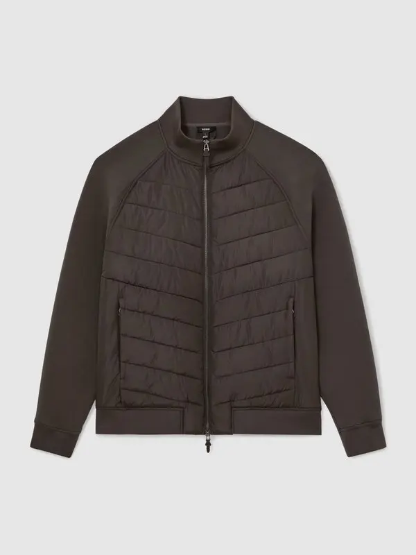 REISS Calvorn Hybrid Quilted Zip Jacket - Brown