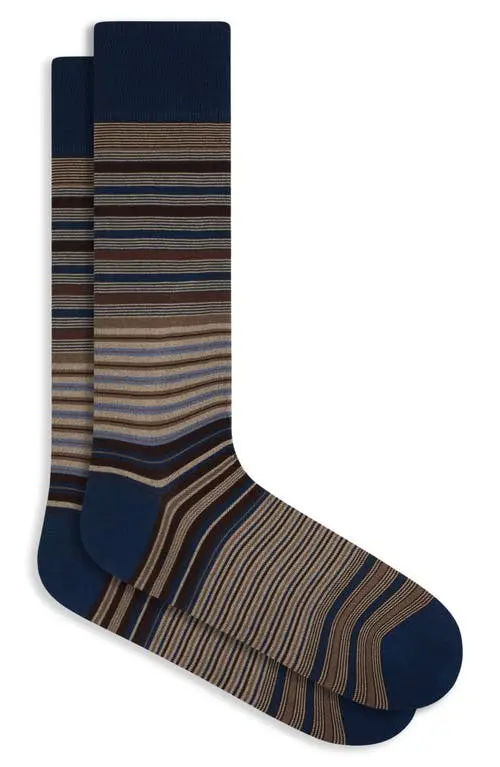 Bugatchi Stripe Cotton Blend Dress Socks - Mocha