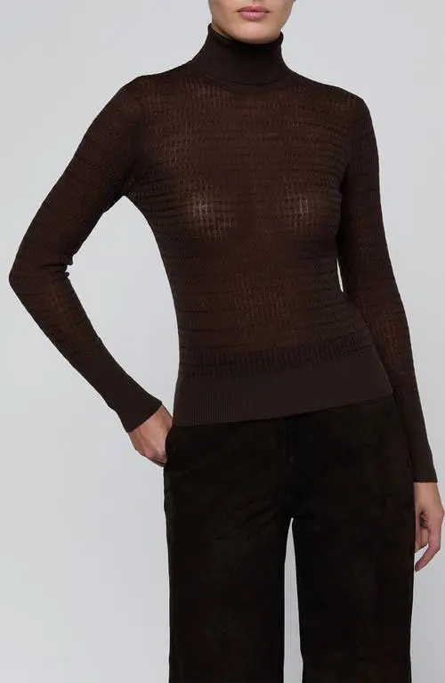 L'Agence Umbra Cable Wool Turtleneck Top - Dark Java