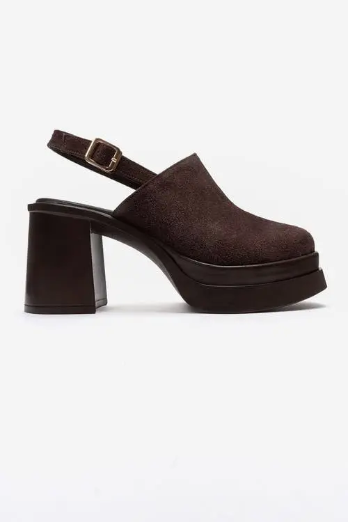 PROLOGUE SHOES Bavix Block Heel Platform Sandal - Brown Suede
