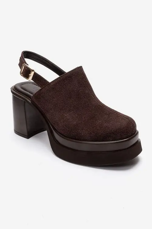 PROLOGUE SHOES Bavix Block Heel Platform Sandal - Brown Suede