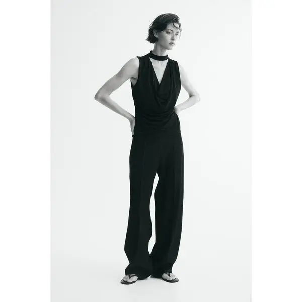 H&M Sleeveless Draped Top With Stand-up Collar