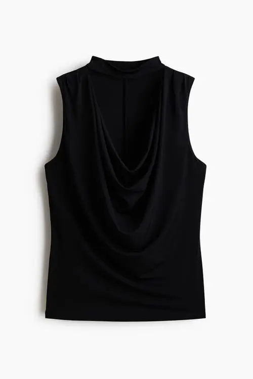H&M Sleeveless Draped Top With Stand-up Collar