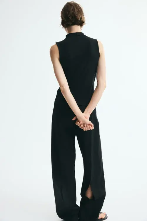 H&M Sleeveless Draped Top With Stand-up Collar