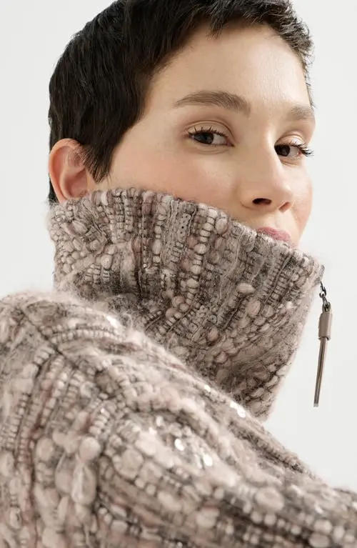 Brunello Cucinelli Dazzling Tree Bark Embroidery Mohair And Wool Cardigan