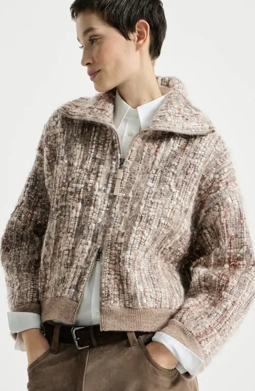 Brunello Cucinelli Dazzling Tree Bark Embroidery Mohair And Wool Cardigan