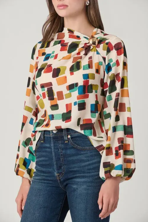 Shoshanna Brushstroke Print Paxton Top