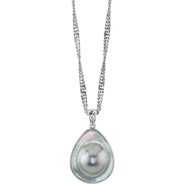 The Pearl Source White Akoya Mabe Pearl Pendant Necklace - Sterling Silver