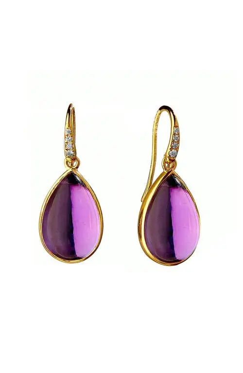 SYNA JEWELS Bloom Tear Drop Earrings With Diamond Accents In 18k Yellow Gold - Amethyst