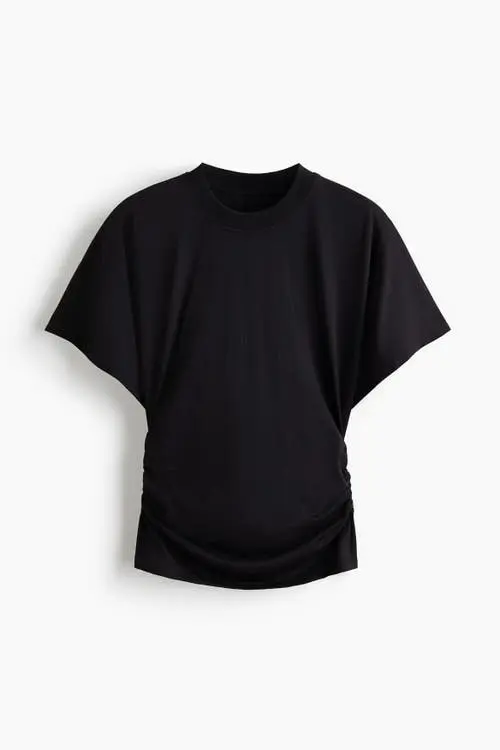 H&M Batwing Sleeve Pima Cotton Top With Ruched Detailing