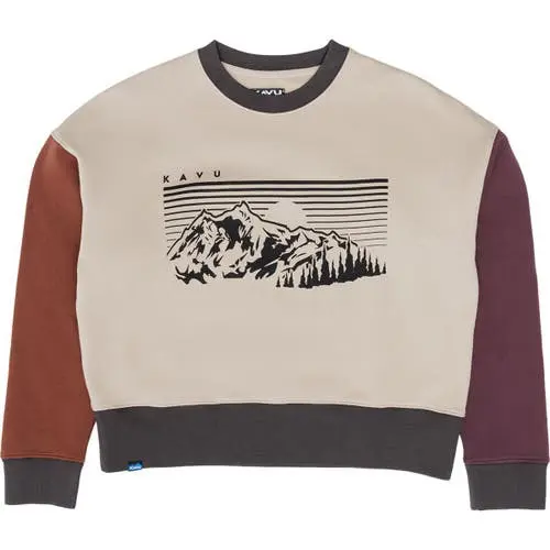 KAVU Crew Crop Top Organic Cotton Fleece Sweatshirt With Graphic - Mountain Meadow