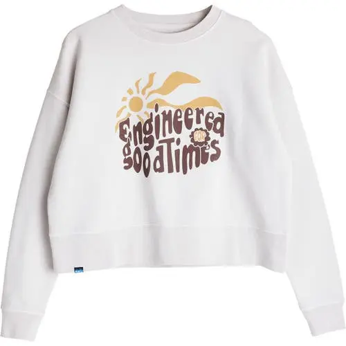 KAVU Crew Crop Top Organic Cotton Fleece Sweatshirt With Graphic