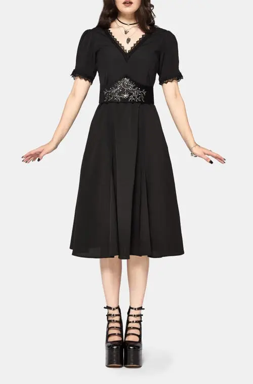 DISTURBIA Sancia Lace Trim V-neck Midi Dress