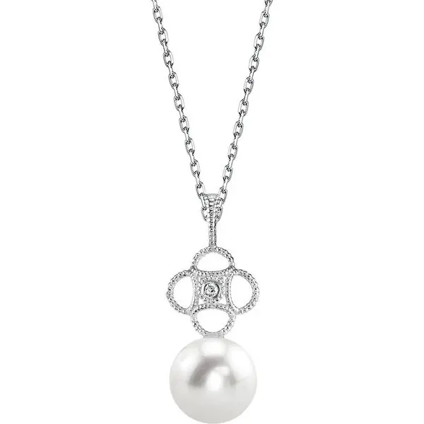 The Pearl Source 14k Gold Freshwater Pearl And Diamond Pendant Necklace - White Gold