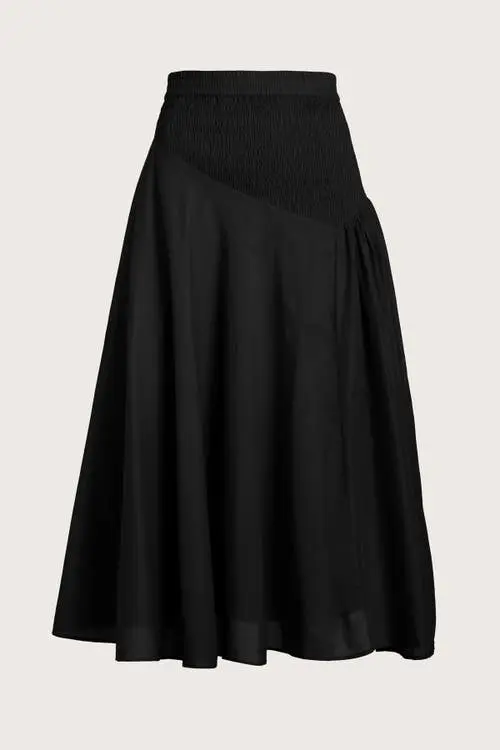 Merlette Amalia Skirt Cotton Voile Tea Length Skirt - Black