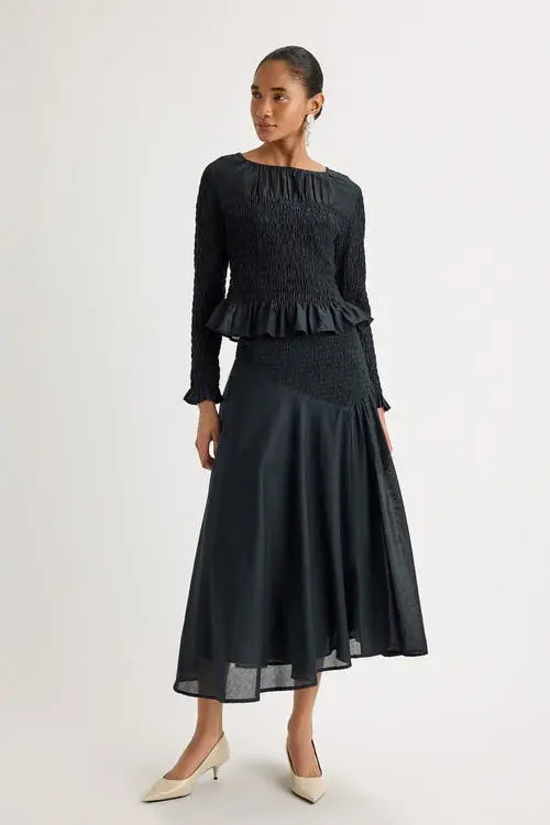 Merlette Amalia Skirt Cotton Voile Tea Length Skirt - Black