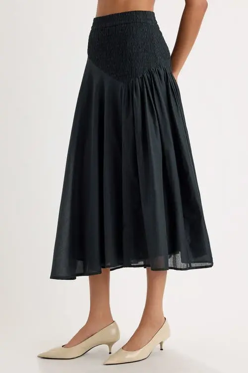 Merlette Amalia Skirt Cotton Voile Tea Length Skirt - Black