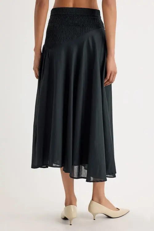 Merlette Amalia Skirt Cotton Voile Tea Length Skirt - Black