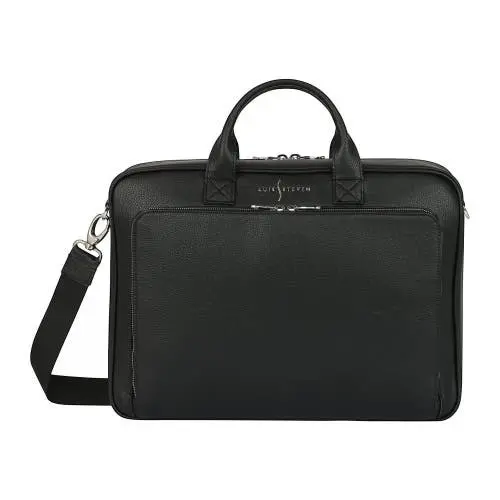 LUIS STEVEN Italian Pebble Leather Laptop Briefcase - Black