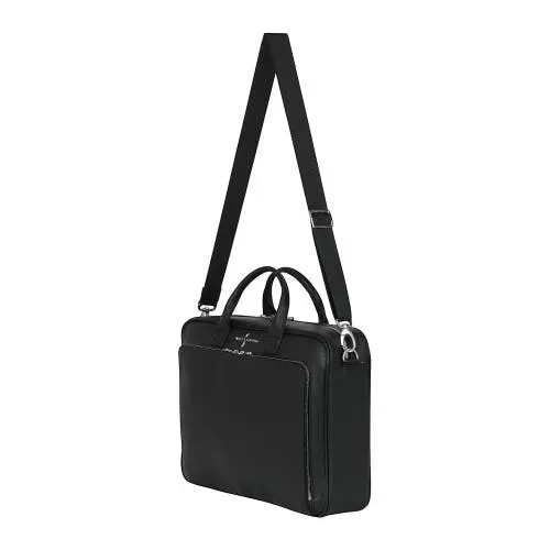 LUIS STEVEN Italian Pebble Leather Laptop Briefcase - Black