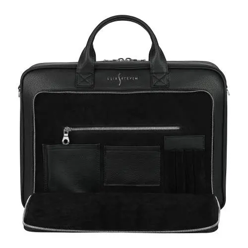 LUIS STEVEN Italian Pebble Leather Laptop Briefcase - Black