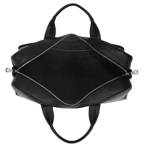 LUIS STEVEN Italian Pebble Leather Laptop Briefcase - Black