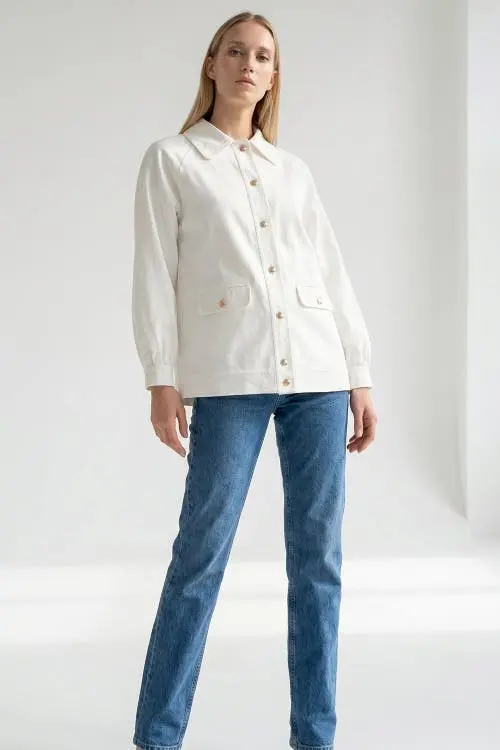 EXQUISE Delancy Shirt Collar Long Sleeve Jacket