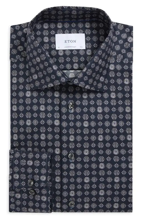 Eton Contemporary Fit Geometric Dress Shirt - Navy