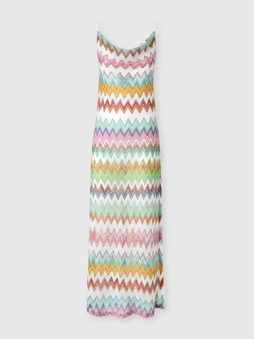 Missoni Long Cover-up In Lamé Viscose With Macro Zigzag Pattern And Slits