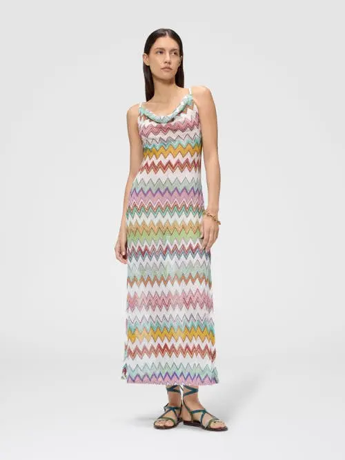 Missoni Long Cover-up In Lamé Viscose With Macro Zigzag Pattern And Slits