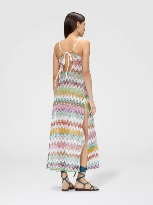 Missoni Long Cover-up In Lamé Viscose With Macro Zigzag Pattern And Slits