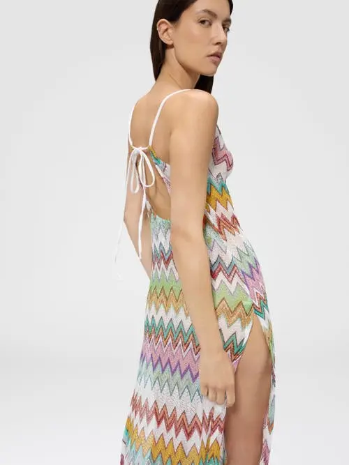 Missoni Long Cover-up In Lamé Viscose With Macro Zigzag Pattern And Slits