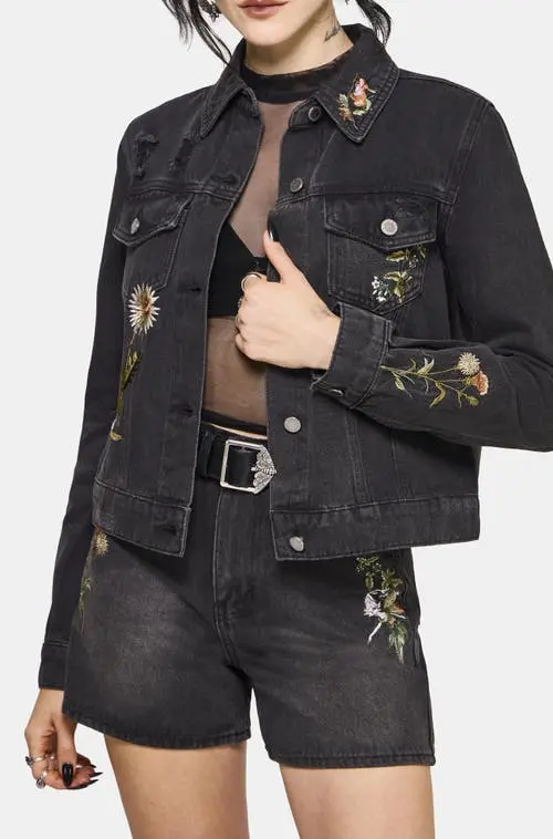 DISTURBIA Faela Fairy Embroidered Denim Trucker Jacket