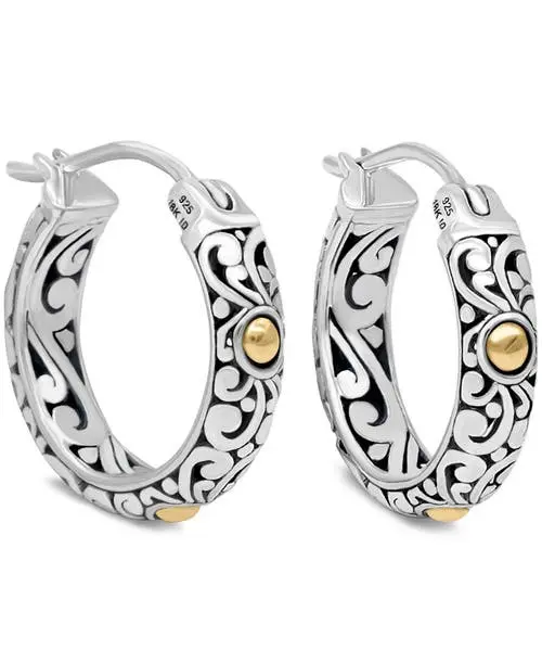 DEVATA 20mm Bali Filigree Hoop Earrings In Sterling And 18k Gold Accents