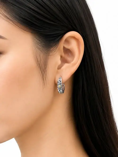 DEVATA 20mm Bali Filigree Hoop Earrings In Sterling And 18k Gold Accents