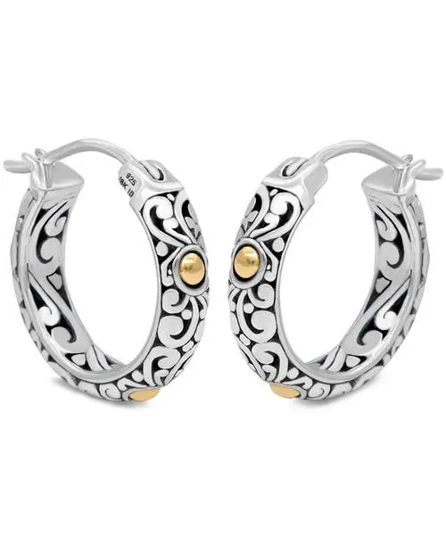 DEVATA 20mm Bali Filigree Hoop Earrings In Sterling And 18k Gold Accents