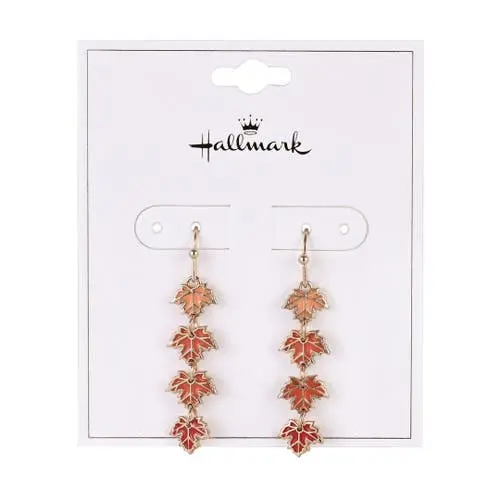 HALLMARK Enamel Linear Maple Leaf Drop Earrings
