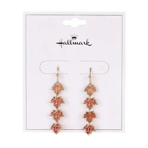 HALLMARK Enamel Linear Maple Leaf Drop Earrings