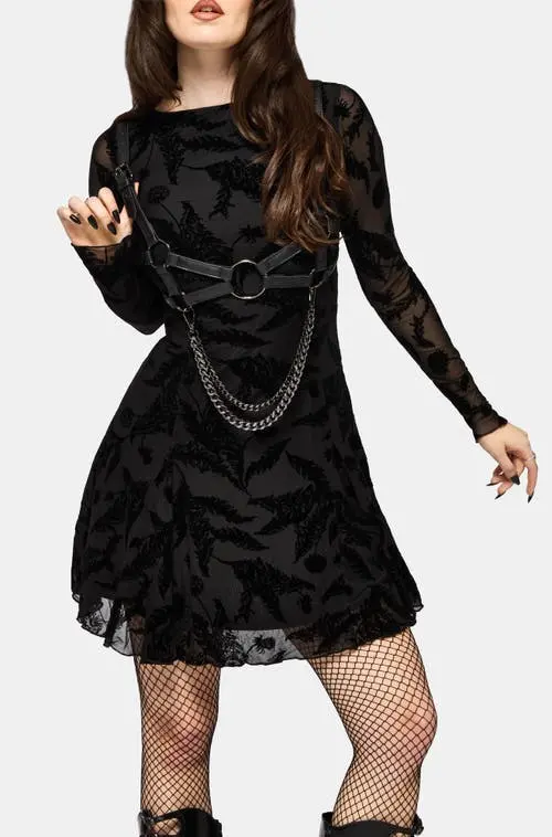 DISTURBIA Cimora Dandelion Flocked Mesh Mini Dress