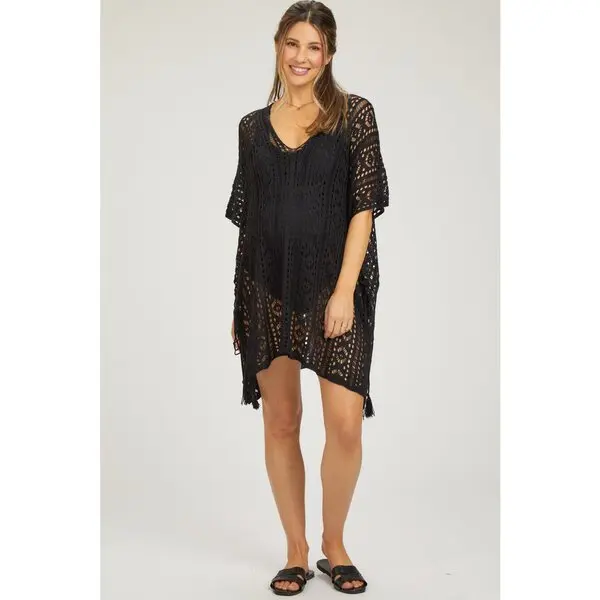 PINKBLUSH Crochet Knit Swim Cover Up - Black