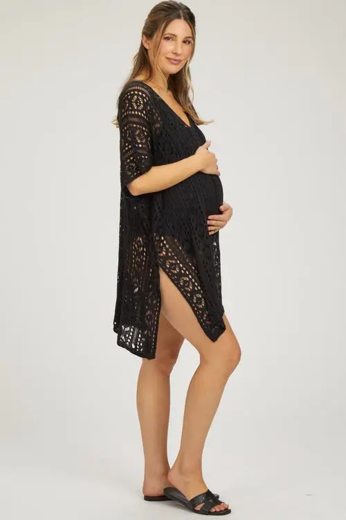 PINKBLUSH Crochet Knit Swim Cover Up - Black