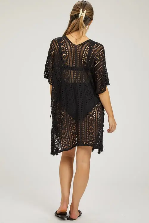 PINKBLUSH Crochet Knit Swim Cover Up - Black