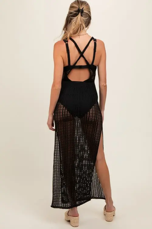 PINKBLUSH Crochet V-neck Side Slit Cover Up