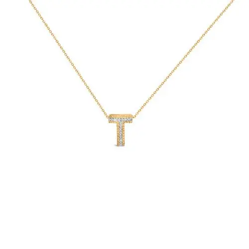 HAUS OF BRILLIANCE Yellow Gold Vermeil Diamond Accent Initial Pendant Necklace - T